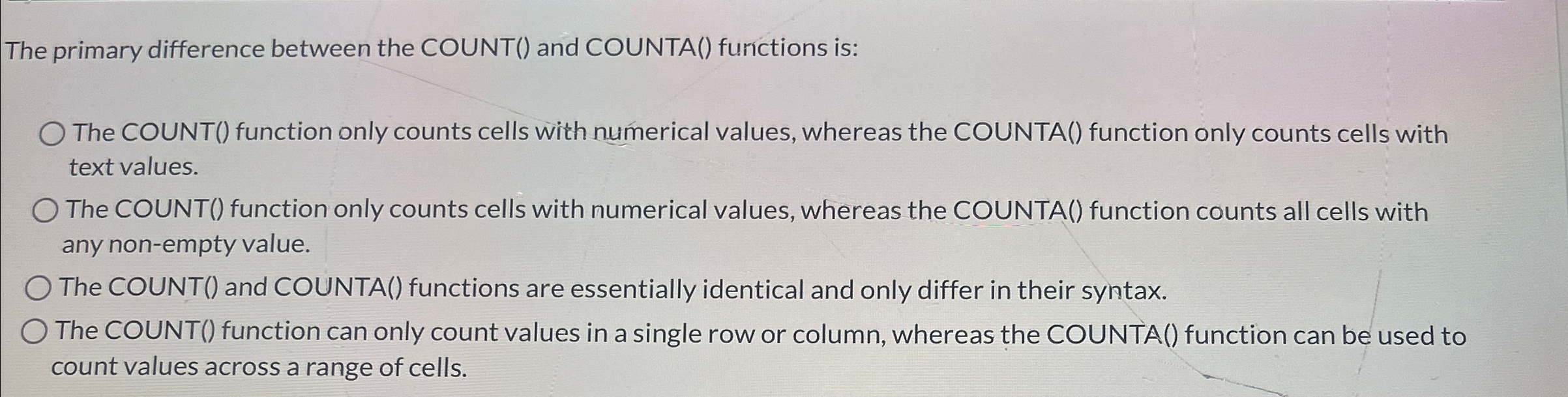 Solved The primary difference between the COUNT() ﻿and | Chegg.com