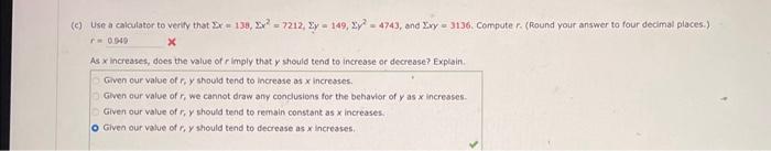 r= As x increases, does the value of r imply that y | Chegg.com