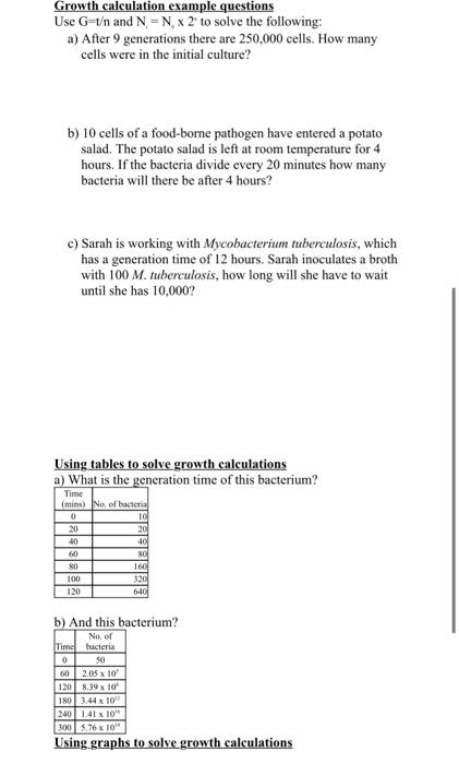 Solved Bacterial growth calculations Generation time | Chegg.com