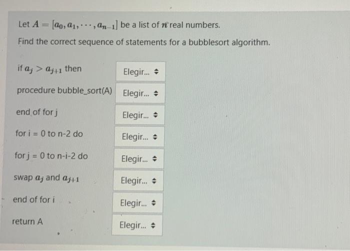 Solved Let A=[a0,a1,⋯,an−1] be a list of n real numbers. | Chegg.com