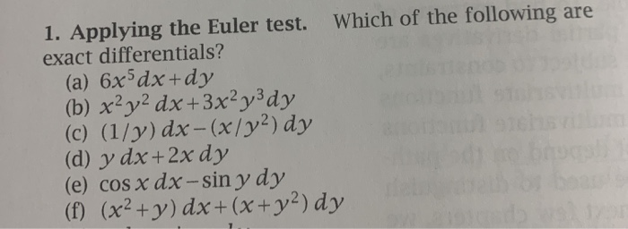 Solved 1. Applying the Euler test. Which of the following | Chegg.com