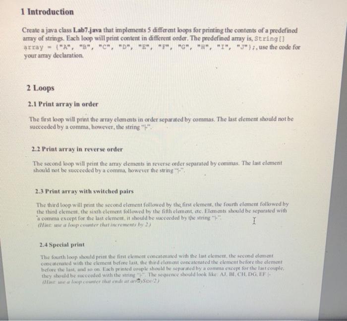 Solved 1 Introduction Create A Java Class Lab7j Ava That 5916