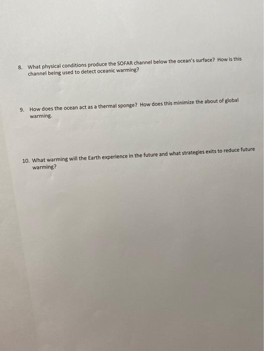 Solved 8. What physical conditions produce the SOFAR channel | Chegg.com