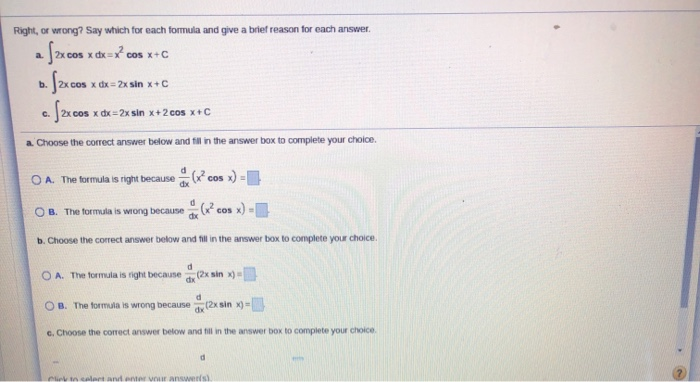 Solved Right, or wrong? Say which for each formula and give | Chegg.com