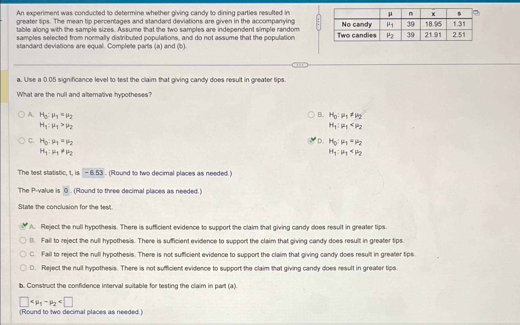 Solved An experiment was conducted to determine whether | Chegg.com