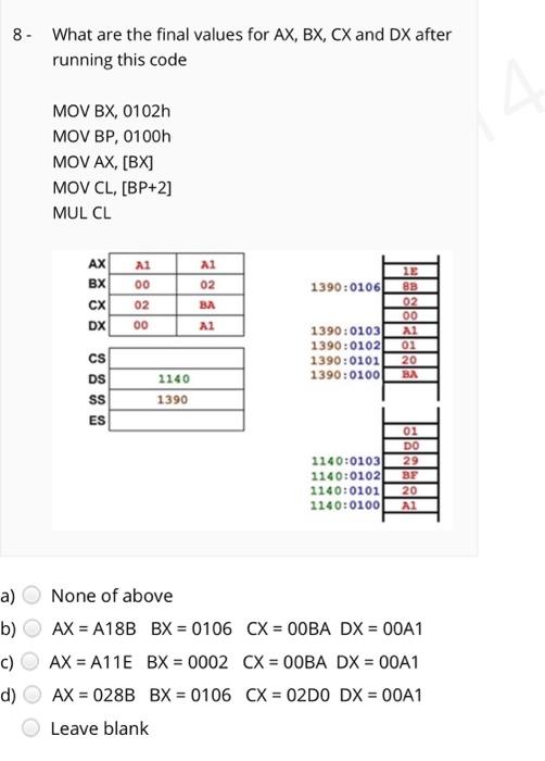 Solved What are the final values for AX,BX,CX and DX after | Chegg.com