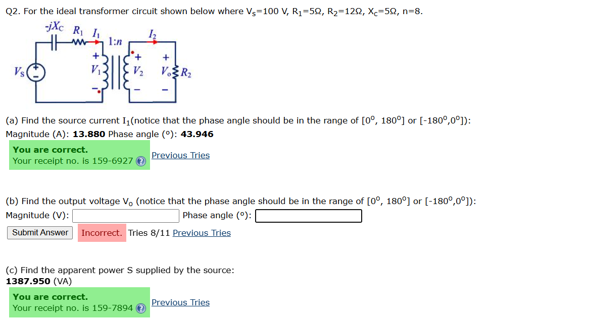 Solved Q2. ﻿For the ideal transformer circuit shown below | Chegg.com