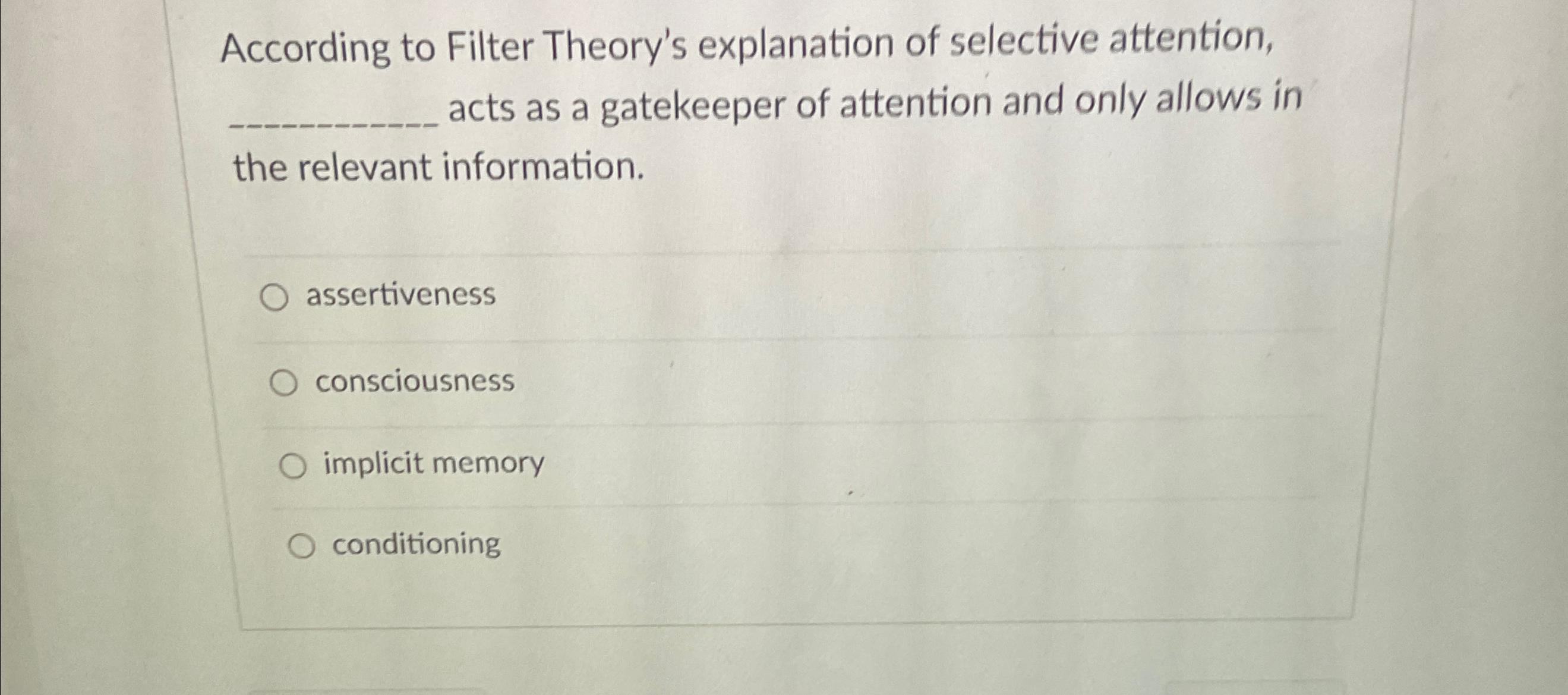 Solved According to Filter Theory's explanation of selective | Chegg.com