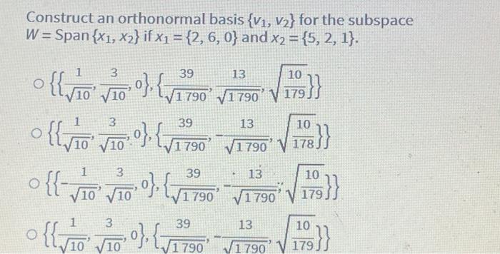 Solved Construct an orthonormal basis {v1,v2} for the | Chegg.com