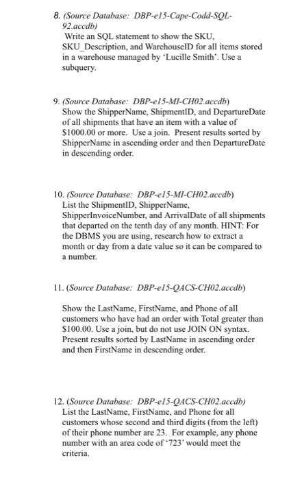 1. (Source Database: DBP-els-Cape-Codd-SOL- 92 accdb) | Chegg.com