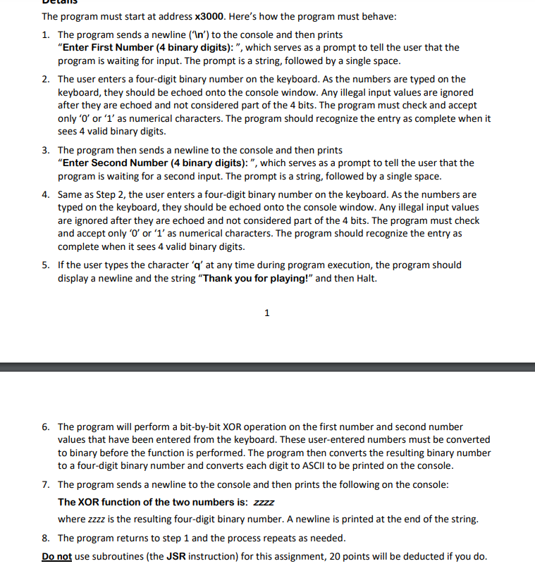Solved NO JSR FUNCTION AND SHOW IT WORKS ON PENNISM Assembly | Chegg.com