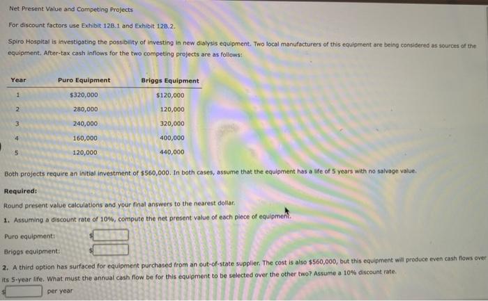 Solved Net Present Value and Competing Projects For discount | Chegg.com