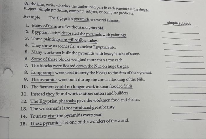 On the line, write whether the underlined part in | Chegg.com