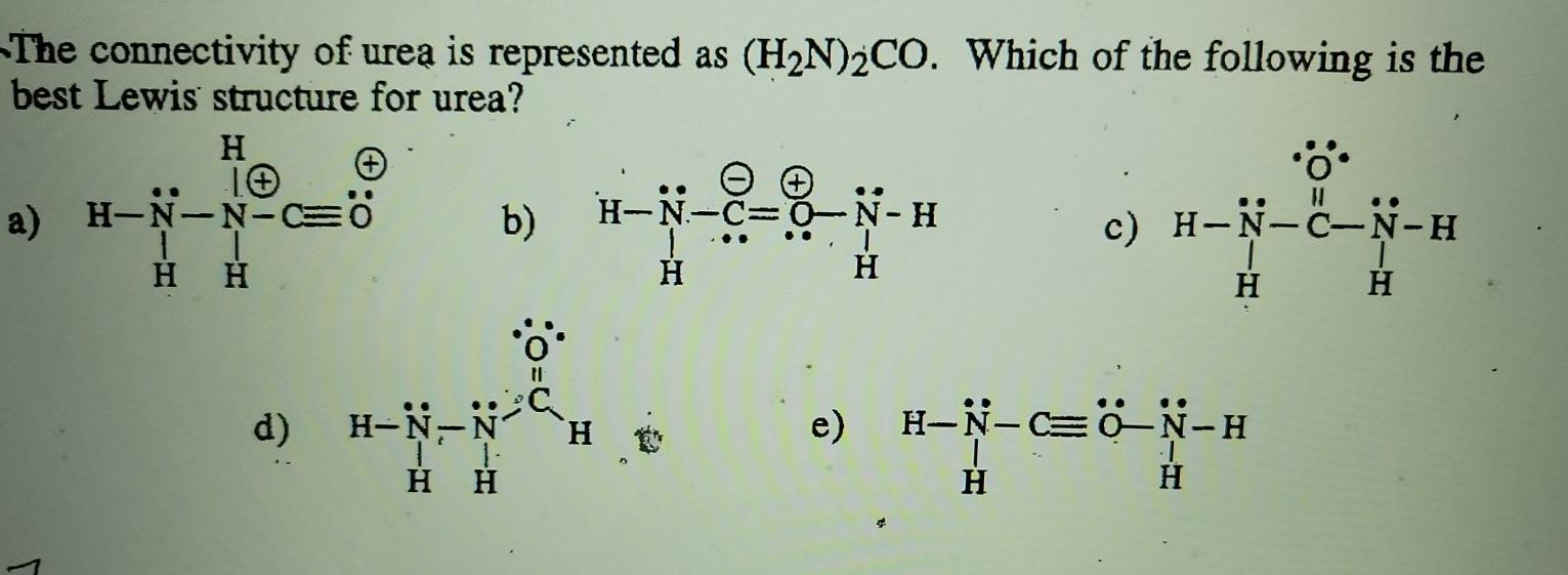 Solved The connectivity of urea is represented as (H2N)2C0. | Chegg.com