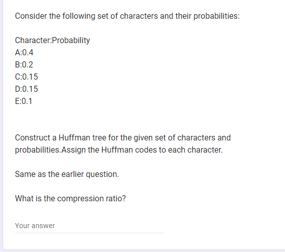 Solved Consider the following set of characters and their | Chegg.com