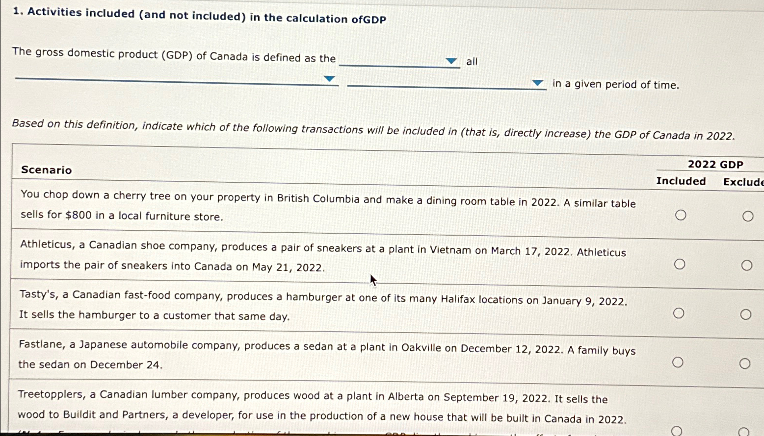 Solved Activities included (and not included) ﻿in the | Chegg.com