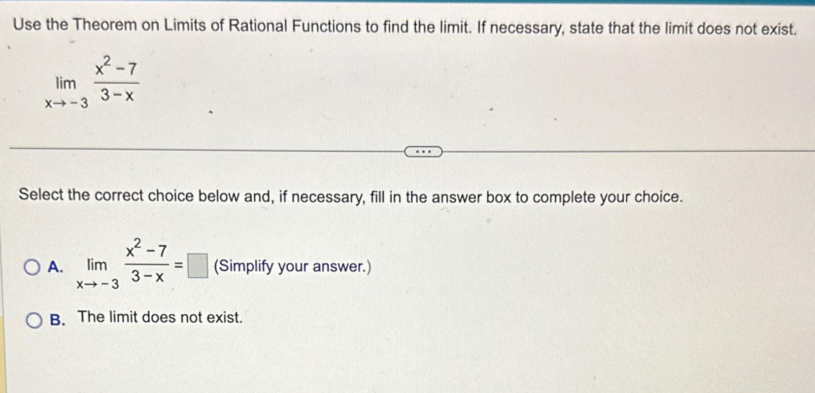 Solved Use the Theorem on Limits of Rational Functions to | Chegg.com