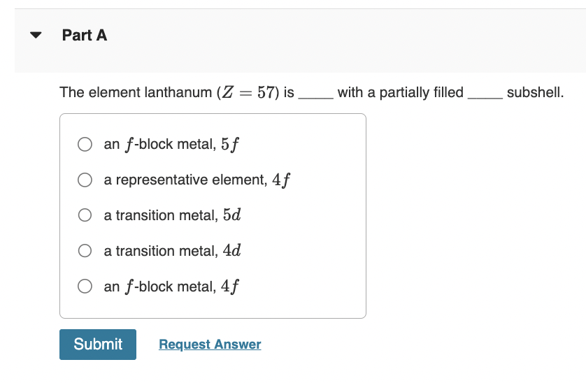 Solved Part AThe element lanthanum | Chegg.com