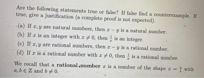 Solved Are the following statements true or false? If false | Chegg.com