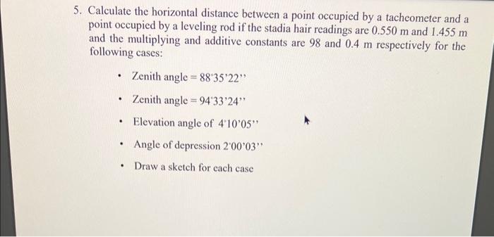 Solved 5. Calculate the horizontal distance between a point | Chegg.com