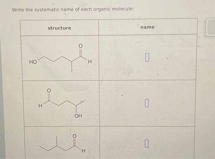Solved Write the systematic name of each organic molecule: | Chegg.com