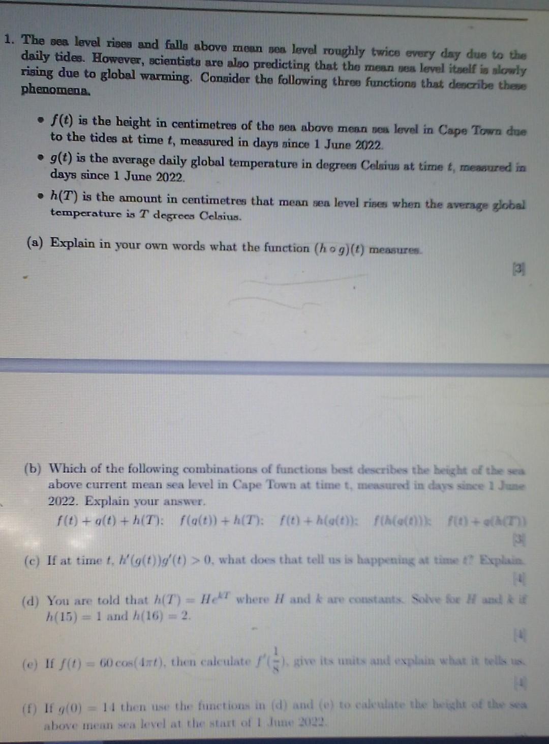 Solved 1. The sea level rises and falls above mean sea level | Chegg.com