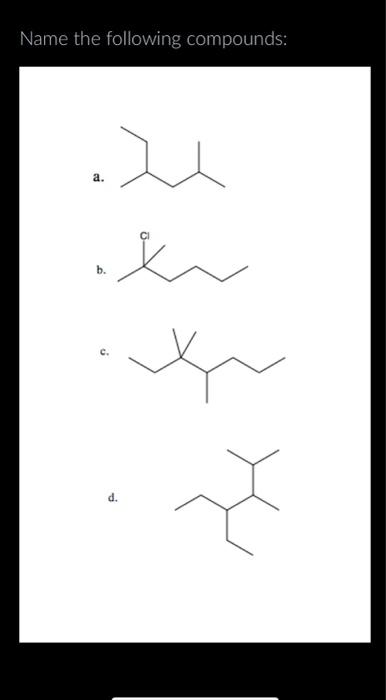 Solved Name the following compounds: a. b. c. d. | Chegg.com