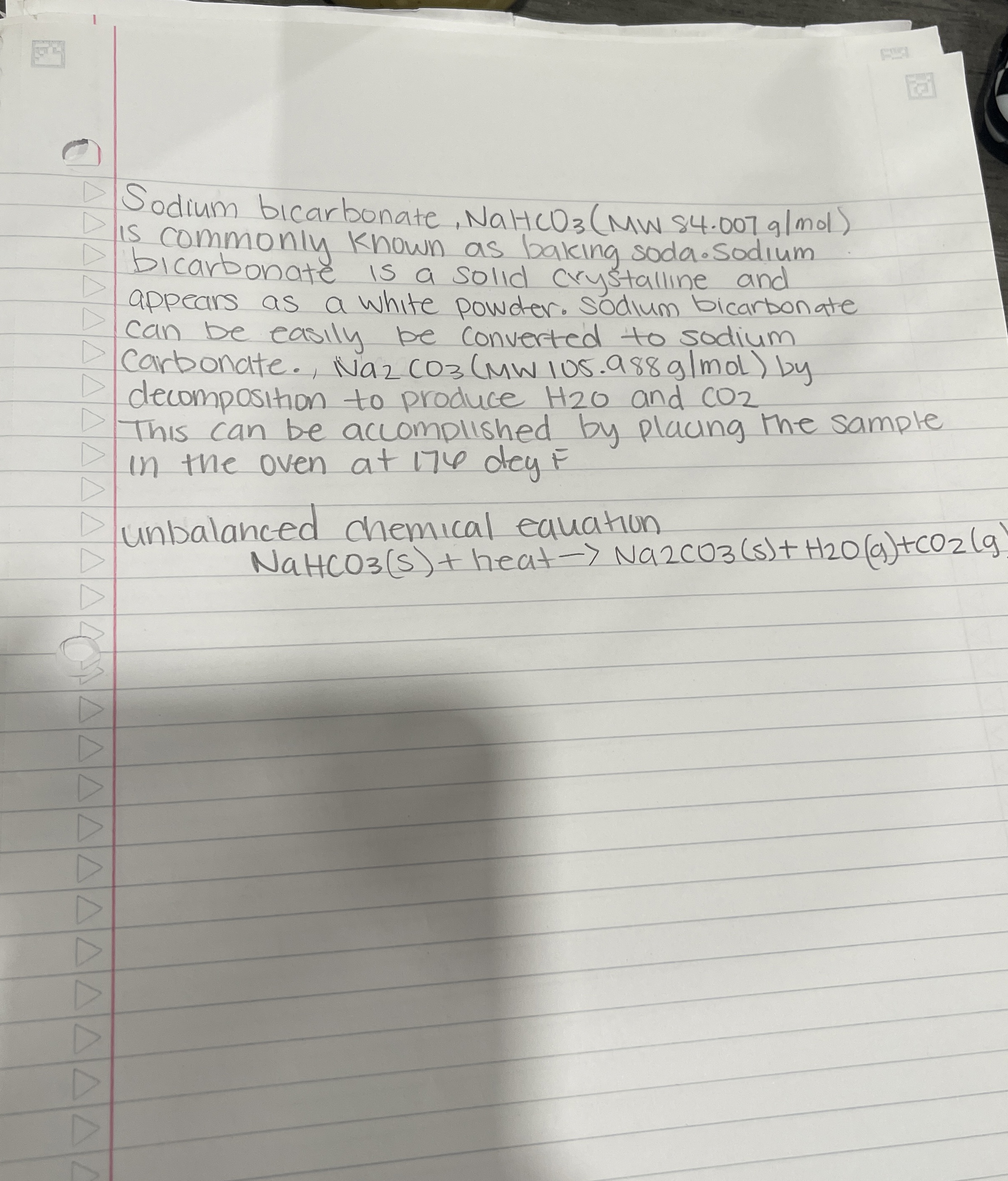 Sodium bicarbonate, NaHCO3 (MW 84.007gmol ) ﻿is | Chegg.com