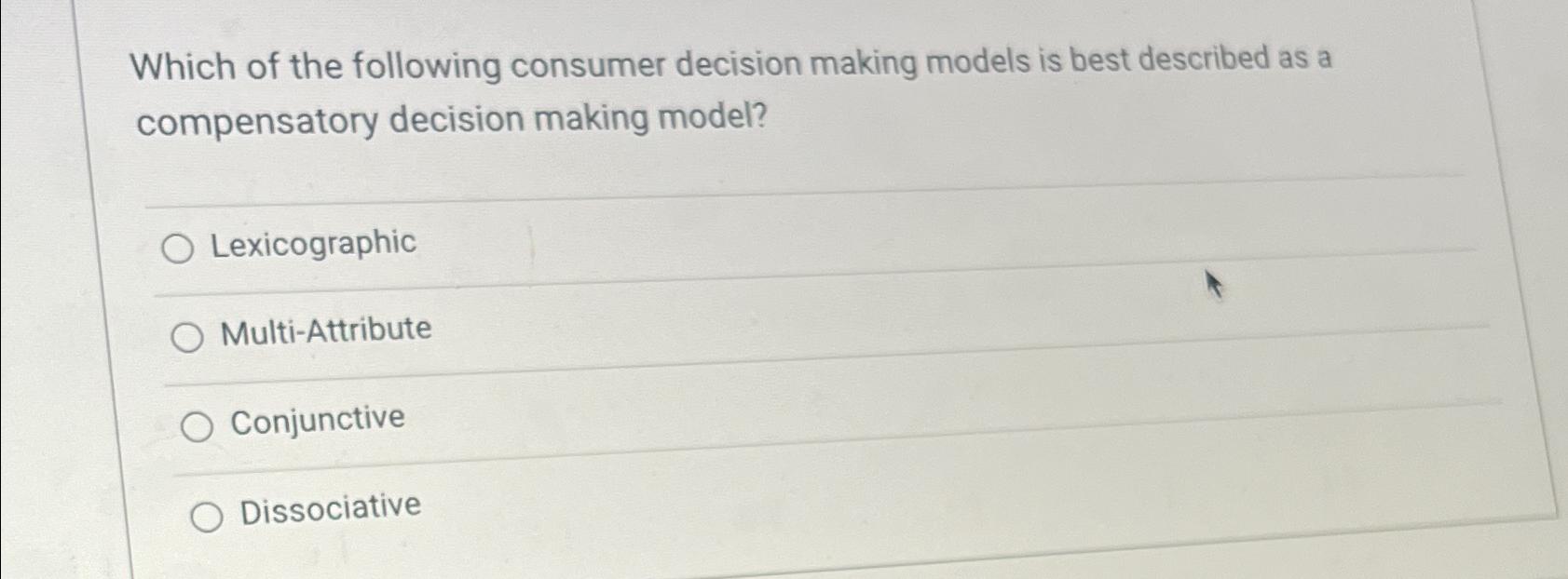 Solved Which of the following consumer decision making | Chegg.com