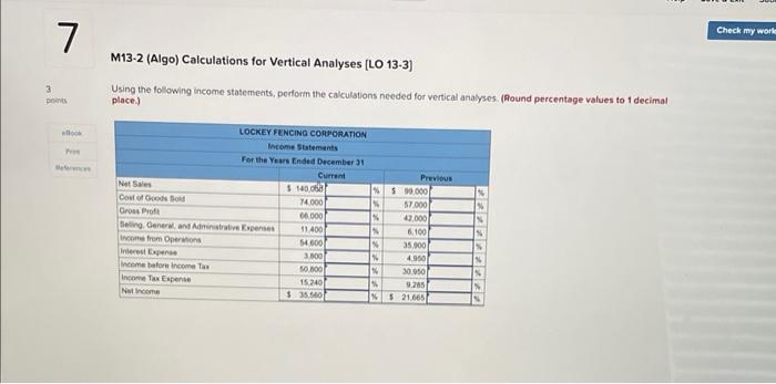 Solved M13-2 (Algo) Calculations for Vertical Analyses [LO | Chegg.com
