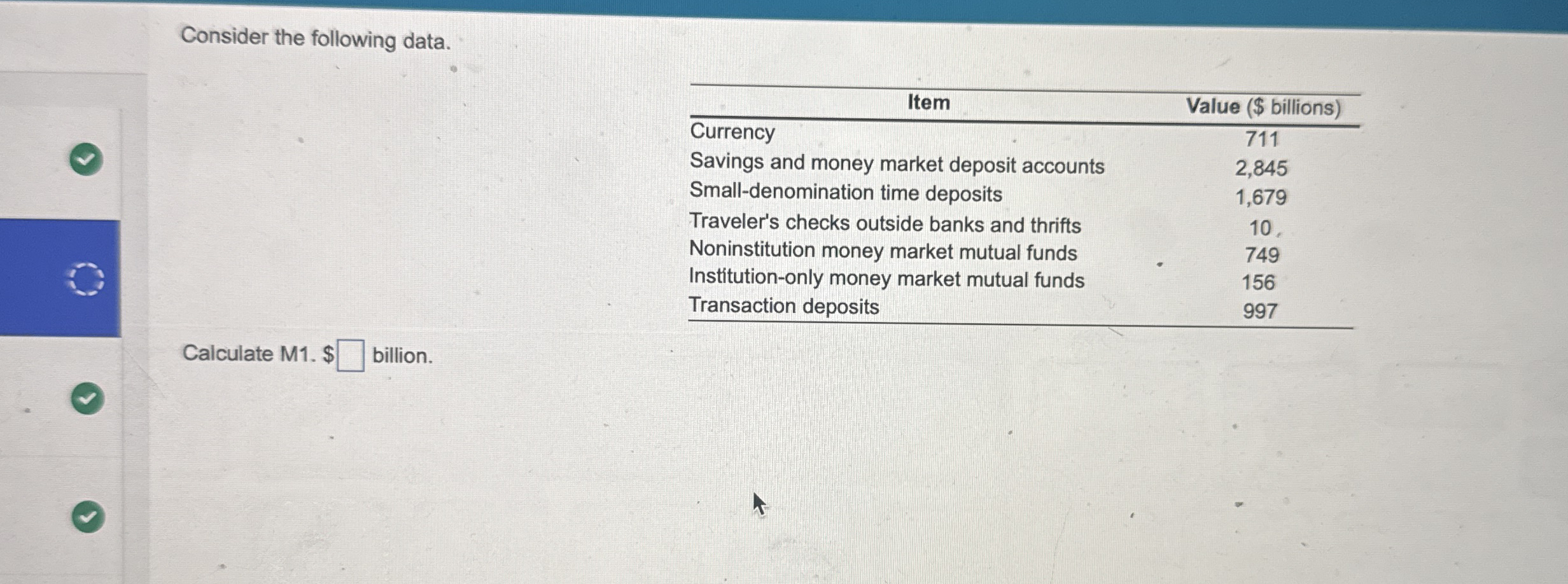 Solved Consider the following data.\table[[Item,Value ($ | Chegg.com