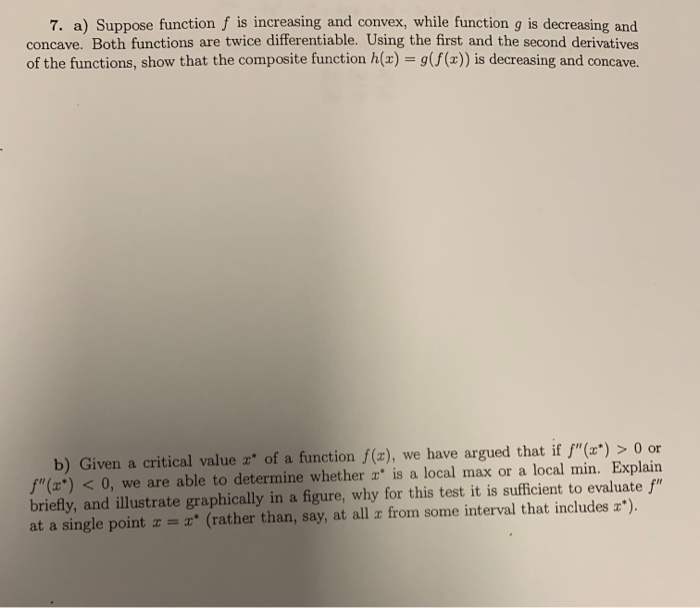 Solved 7. a) Suppose function f is increasing and convex, | Chegg.com