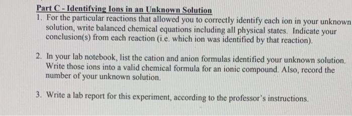Solved Part C-Identifying Ions in an Unknown Solution | Chegg.com
