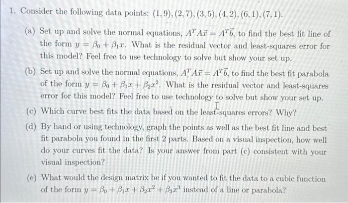 Solved 1. Consider the following data points: | Chegg.com