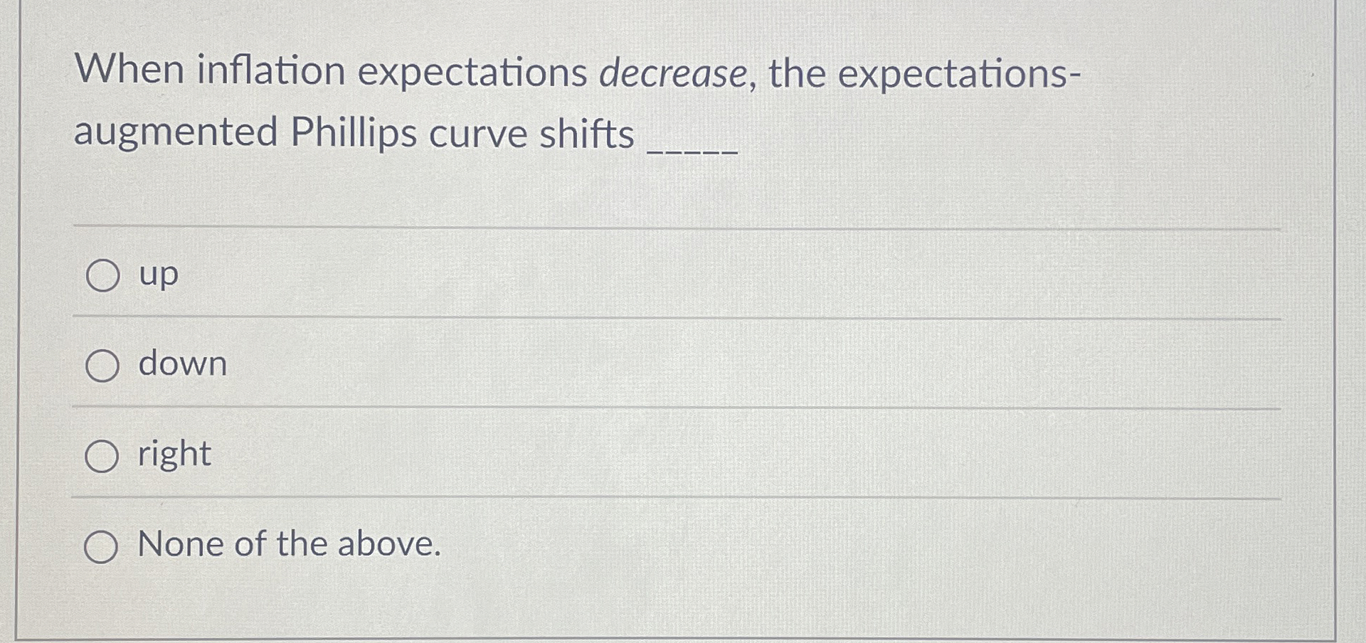 Solved When inflation expectations decrease, the | Chegg.com
