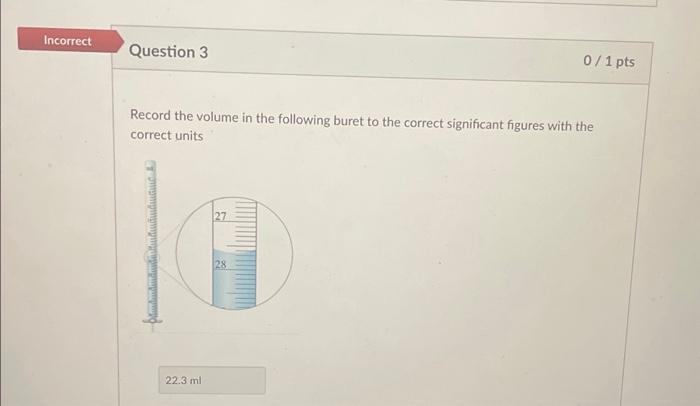 Solved Record the volume in the following buret to the | Chegg.com