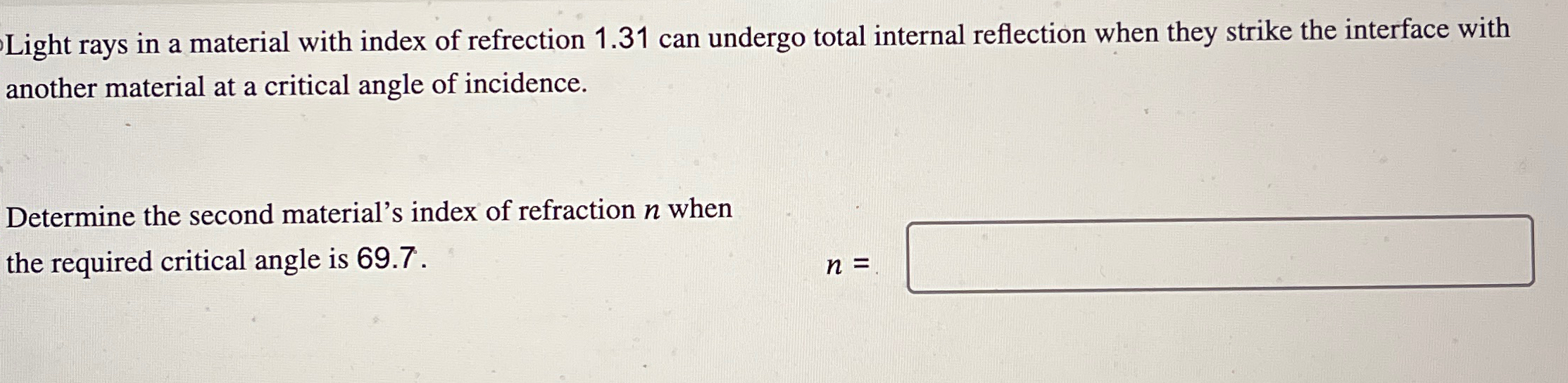 Solved Light rays in a material with index of refrection | Chegg.com