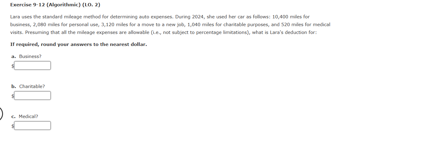 Solved Exercise 9-12 (Algorithmic) (LO. 2) ﻿Lara uses the | Chegg.com