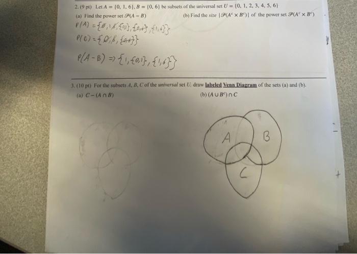Solved 2. (9 pt) Let A=(0,1,6},B={0,6} be subsets of the | Chegg.com