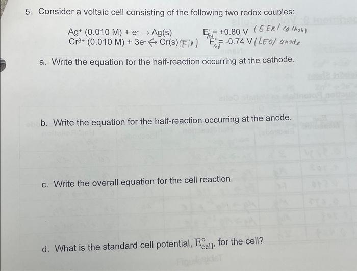 Solved Pre-Laboratory Questions: 1. a. In a voltaic cell, at | Chegg.com
