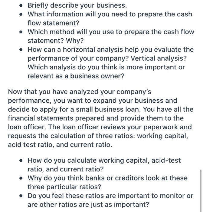 Solved • Briefly describe your business. • What information | Chegg.com