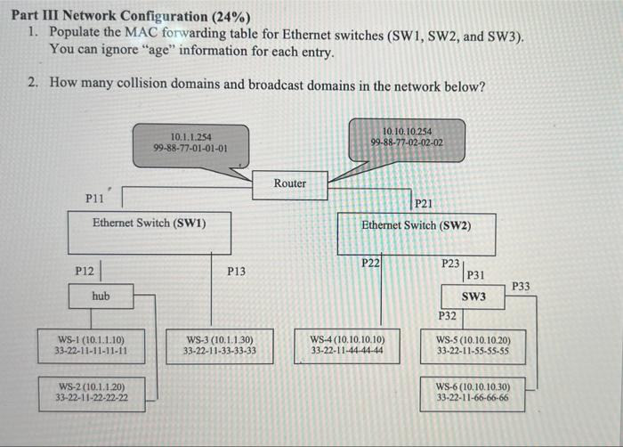 Solved Part III Network Configuration (24%) 1. Populate the | Chegg.com