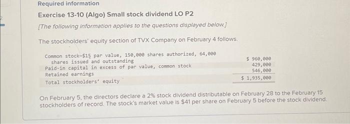 Solved Required information Exercise 13-10 (Algo) Small | Chegg.com