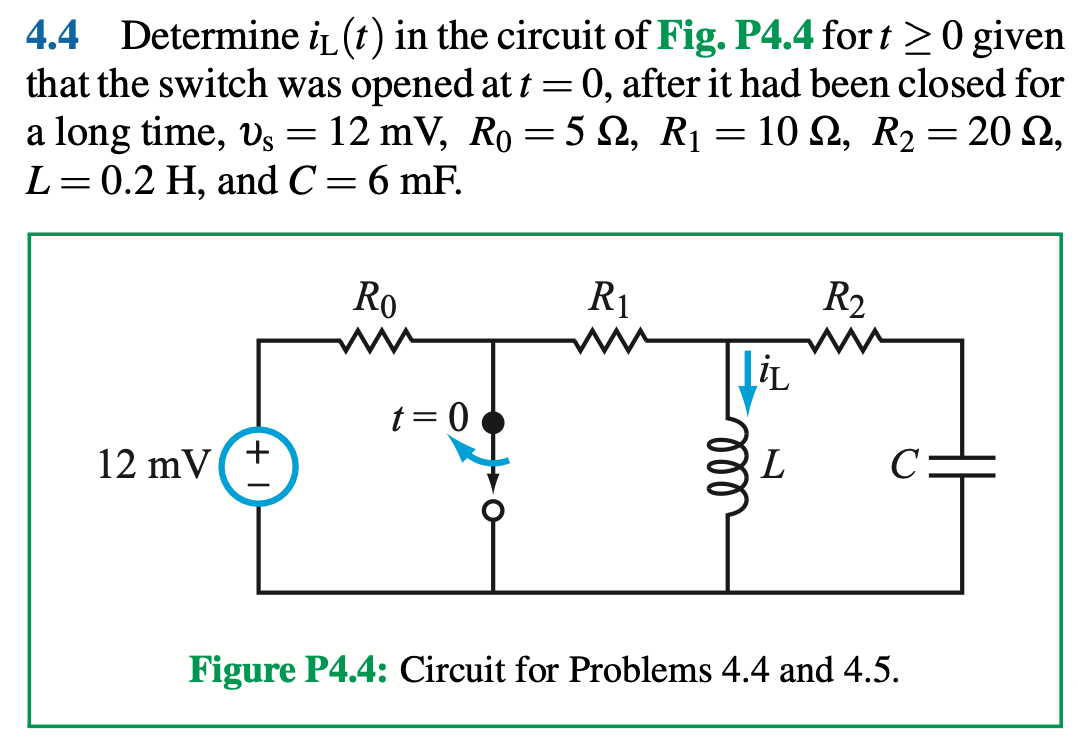 Solved 4.4 ﻿Determine iL(t) in ﻿the circuit of ﻿Fig. P4.4 | Chegg.com