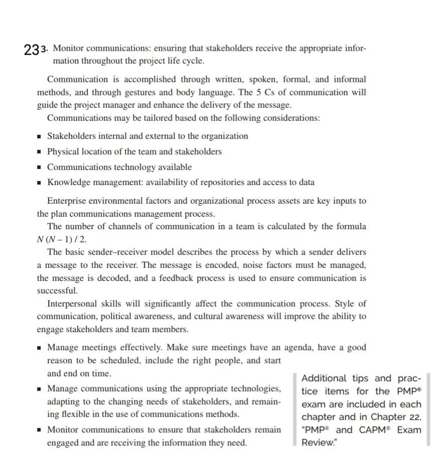 Solved 233. Monitor communications: ensuring that | Chegg.com