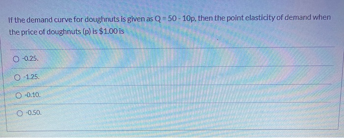 Solved If the demand curve for doughnuts is given as Q = 50 | Chegg.com