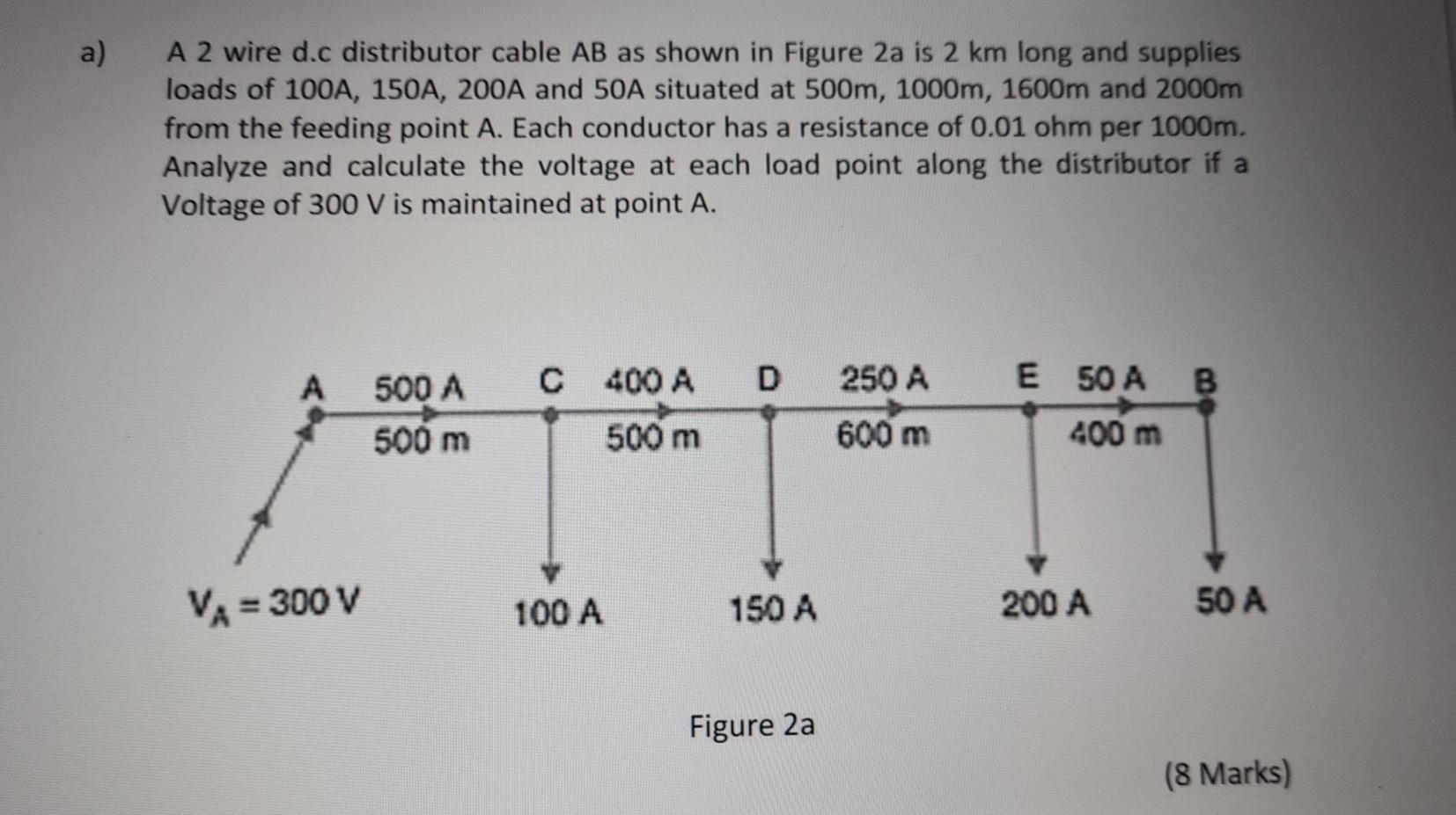 Solved a) A 2 wire d.c distributor cable AB as shown in | Chegg.com