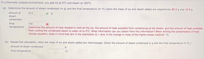 Solved In a thermally isolated environment, you add ice at | Chegg.com