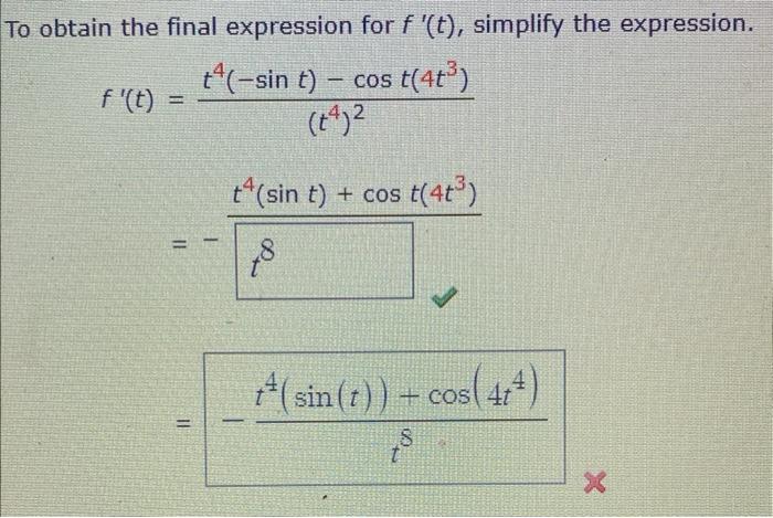 Solved To obtain the final expression for f′(t), simplify | Chegg.com