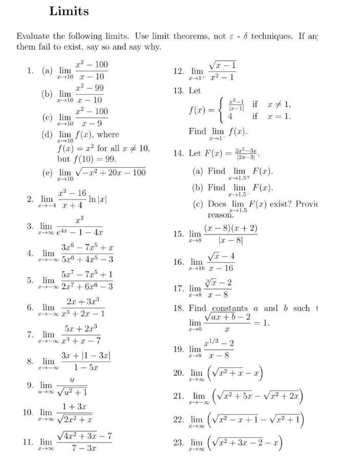 Solved Evaluate the following limits. Use limit theorems, | Chegg.com